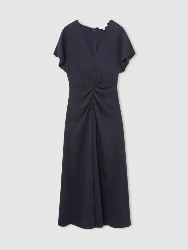 REISS Rowe Ruched-front Midi Dress - Navy