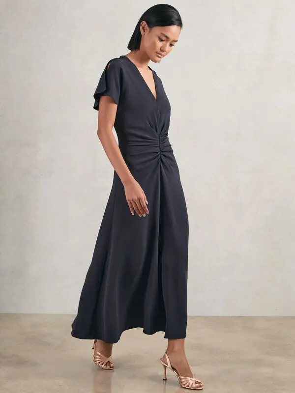 REISS Rowe Ruched-front Midi Dress - Navy