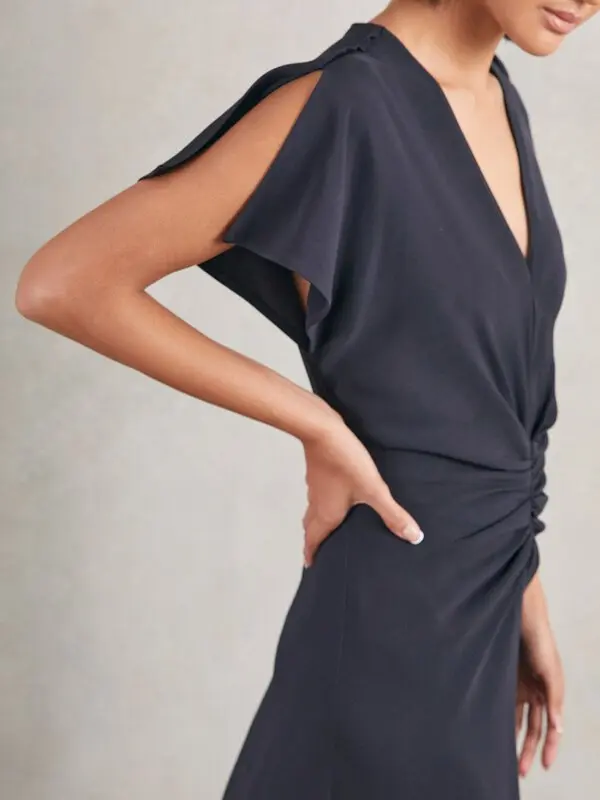REISS Rowe Ruched-front Midi Dress - Navy