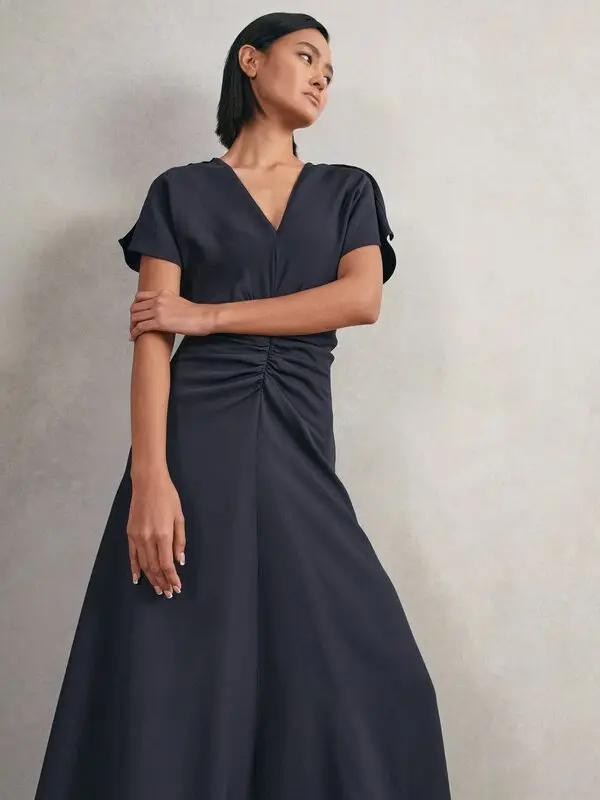 REISS Rowe Ruched-front Midi Dress - Navy