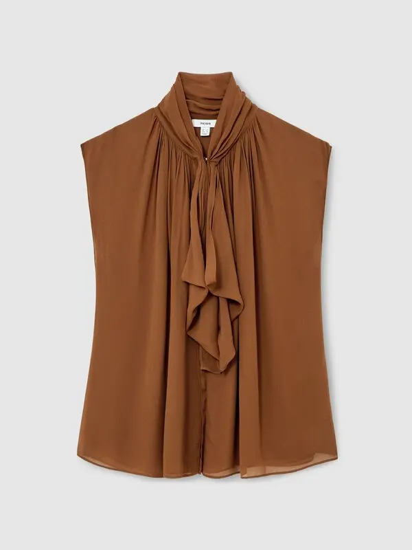 REISS Lucy Crepe-chiffon Ruffle Sleeveless Top