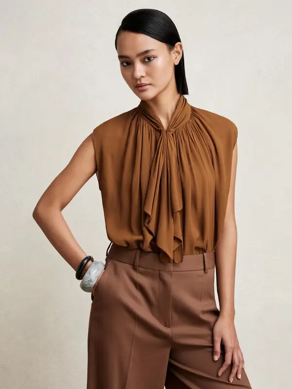REISS Lucy Crepe-chiffon Ruffle Sleeveless Top