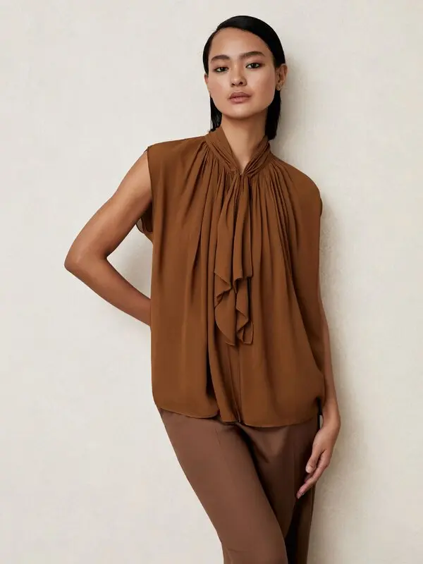 REISS Lucy Crepe-chiffon Ruffle Sleeveless Top