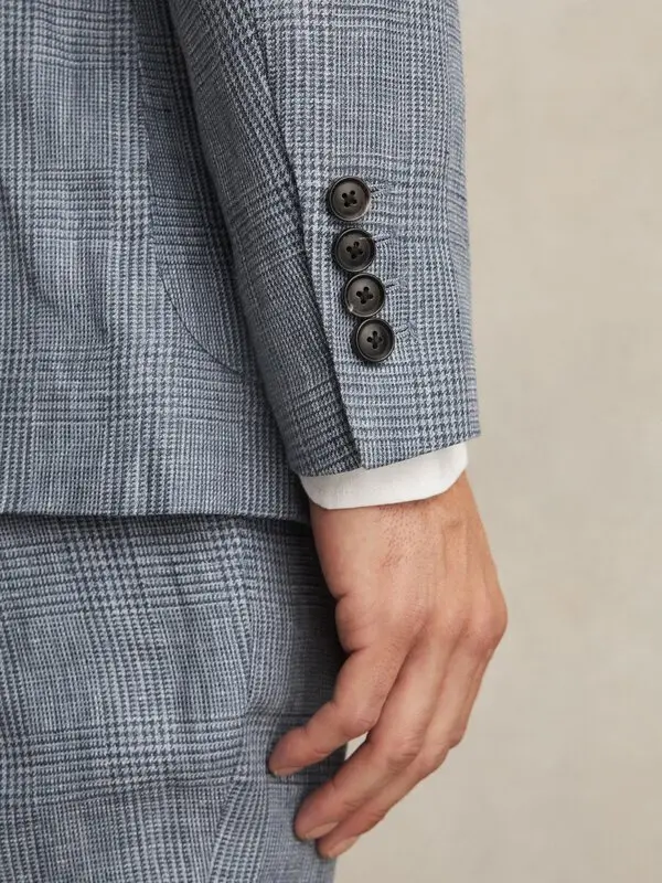 REISS Reef Slim Fit Single Breasted Linen Check Suit Blazer