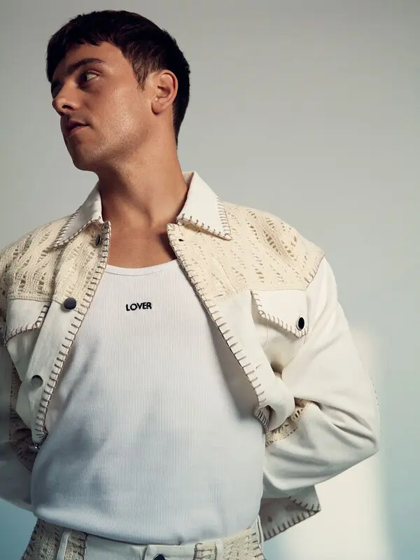 REISS X Tom Daley Crochet Denim Jacket - Off White