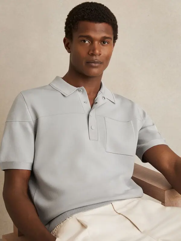 REISS Blinker Press-stud Seam-detail Polo Shirt - Ice Grey