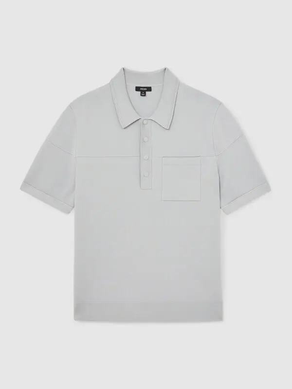 REISS Blinker Press-stud Seam-detail Polo Shirt - Ice Grey
