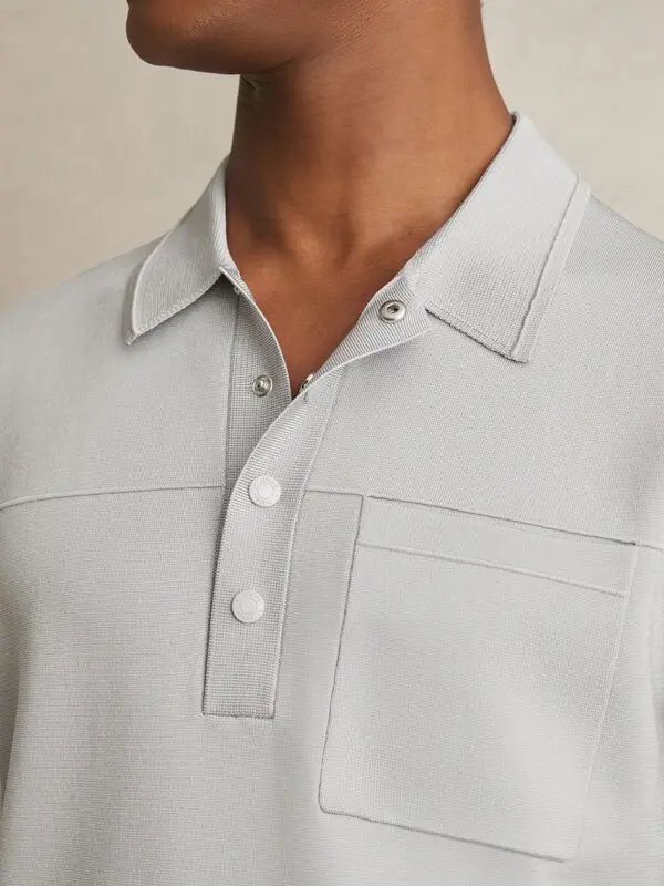 REISS Blinker Press-stud Seam-detail Polo Shirt - Ice Grey