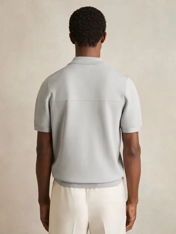 REISS Blinker Press-stud Seam-detail Polo Shirt - Ice Grey