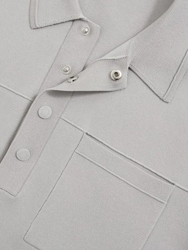 REISS Blinker Press-stud Seam-detail Polo Shirt - Ice Grey