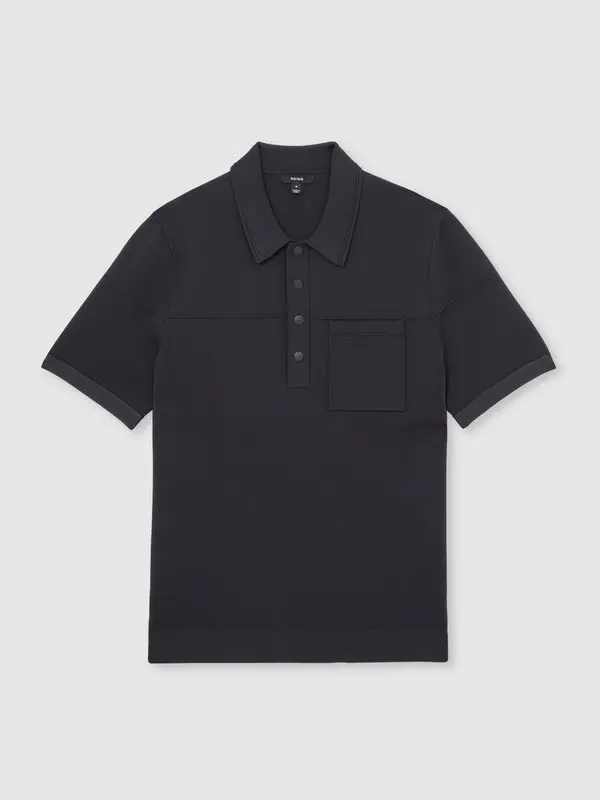 REISS Blinker Press-stud Seam-detail Polo Shirt - Navy