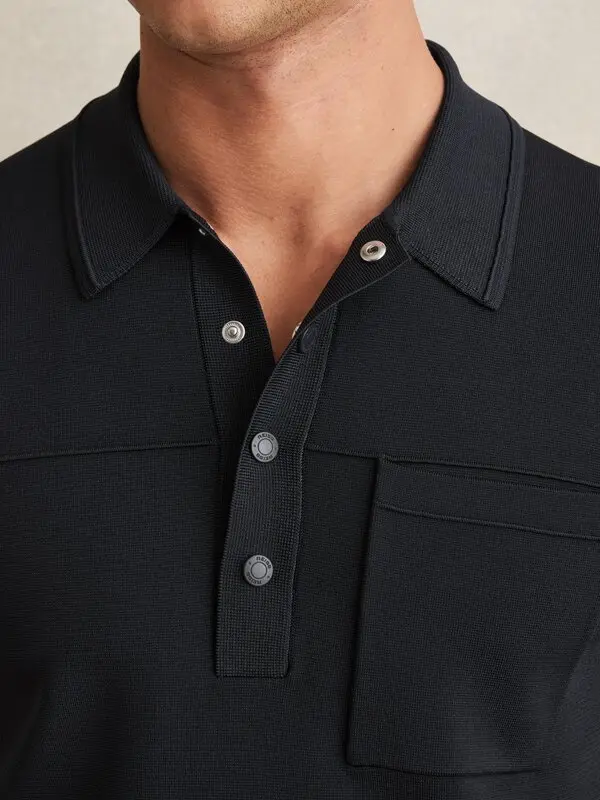 REISS Blinker Press-stud Seam-detail Polo Shirt - Navy