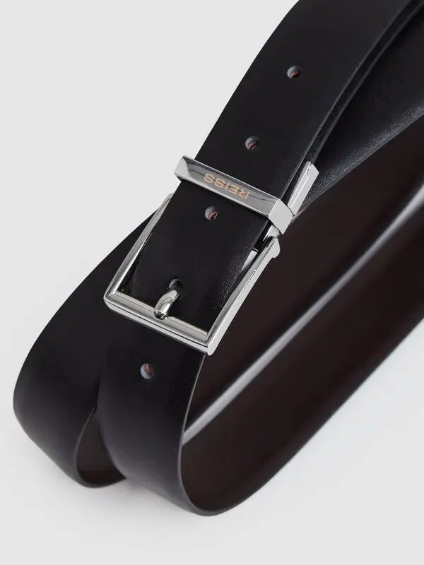 REISS Reign Reversible Leather Belt - Black/brown