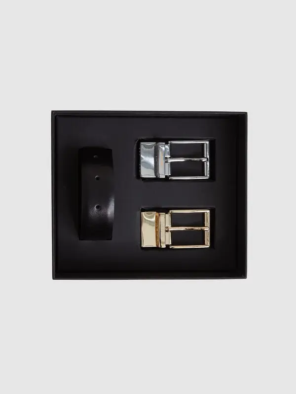 REISS Reign Reversible Leather Belt - Black/brown