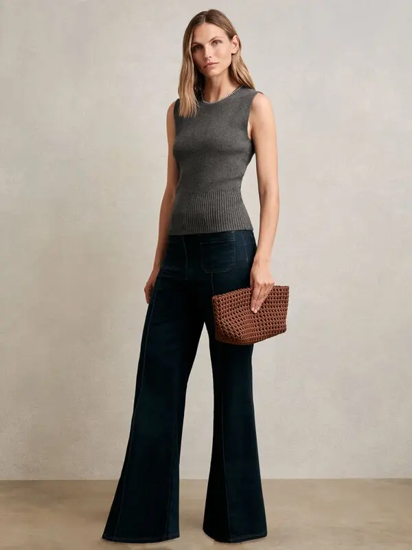 REISS Wool-blend Knitted Vest - Charcoal Grey