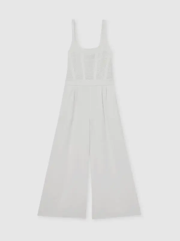 REISS Perforated-knit Wide-leg Jumpsuit