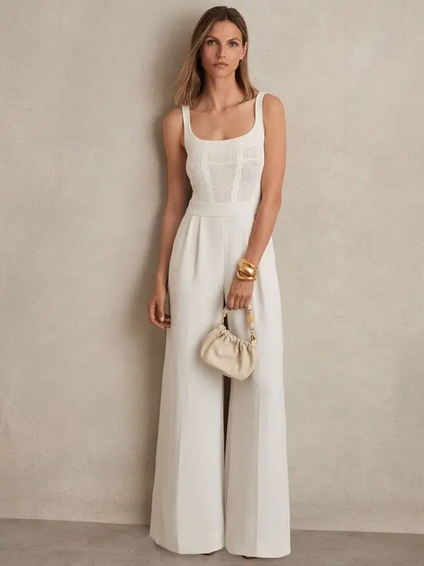 REISS Perforated-knit Wide-leg Jumpsuit
