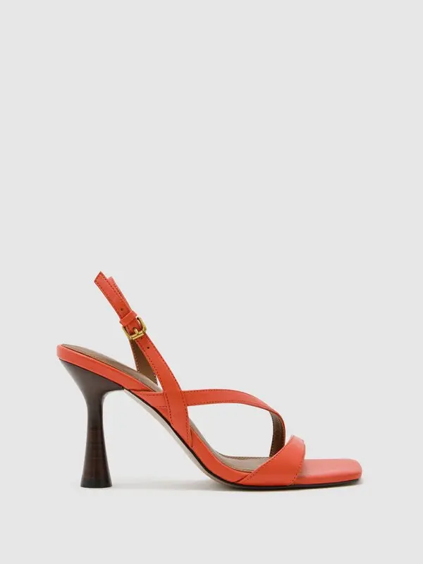 REISS Leather Heeled Sandals - Coral