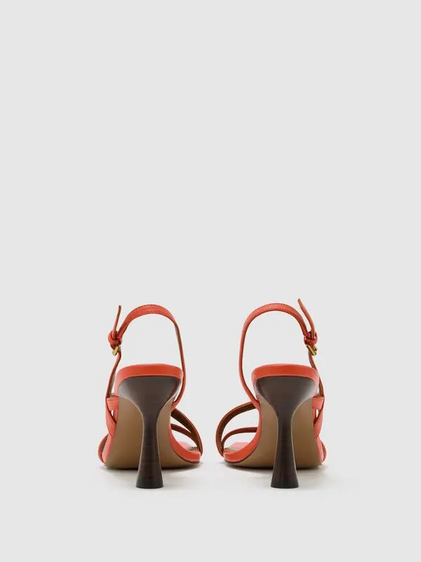 REISS Leather Heeled Sandals - Coral