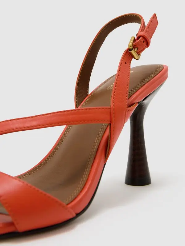 REISS Leather Heeled Sandals - Coral