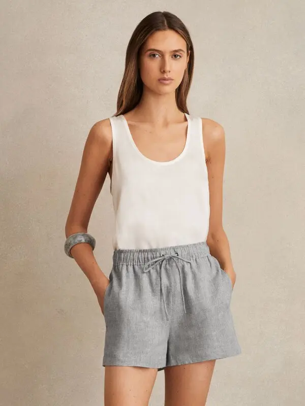 REISS Willow Linen-blend Drawstring Shorts - Blue