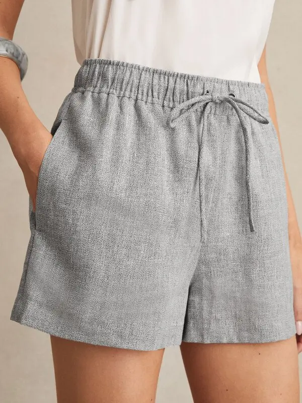 REISS Willow Linen-blend Drawstring Shorts - Blue