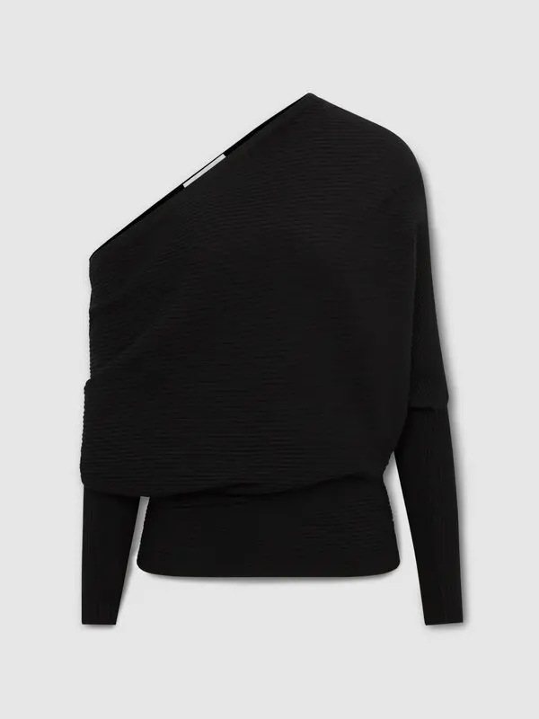 REISS Lorna Asymmetric Draped Knitted Jumper - Black