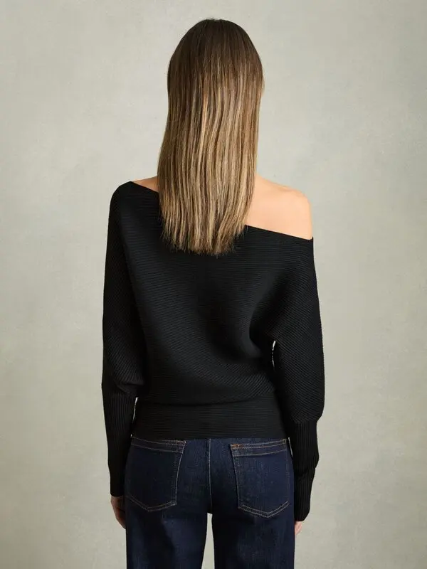REISS Lorna Asymmetric Draped Knitted Jumper - Black