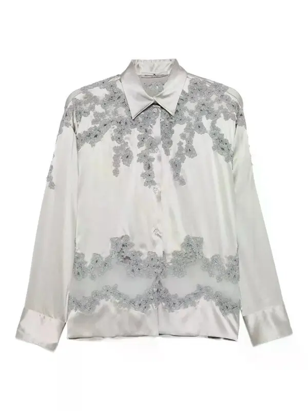 Ermanno Scervino Lace-embellished Silk Shirt - Grey