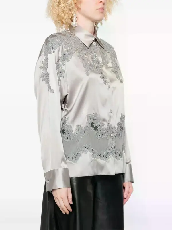 Ermanno Scervino Lace-embellished Silk Shirt - Grey