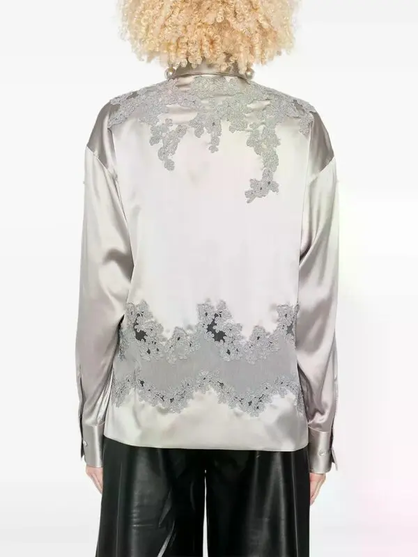 Ermanno Scervino Lace-embellished Silk Shirt - Grey