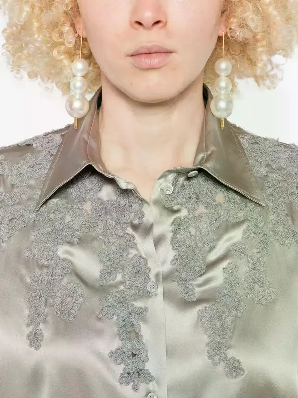 Ermanno Scervino Lace-embellished Silk Shirt - Grey