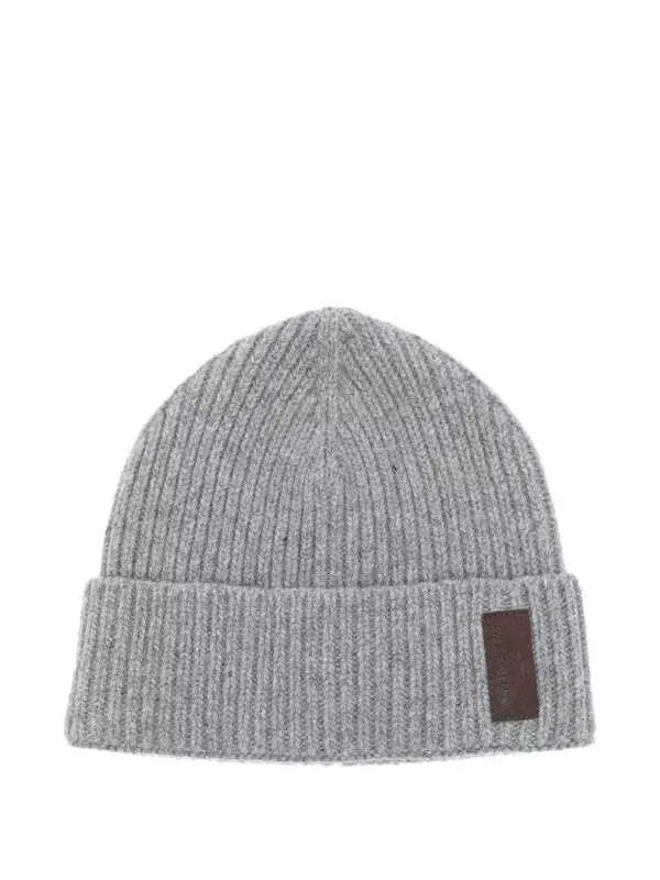 Paul & Shark Ribbed Leather-patch Beanie - Grey