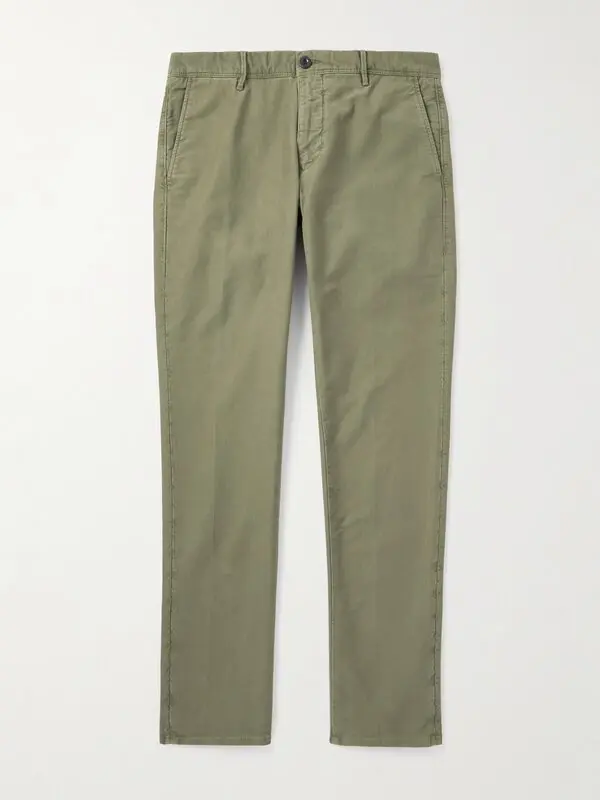 SLOWEAR Slim-fit Garment-dyed Tricochino Trousers - Green