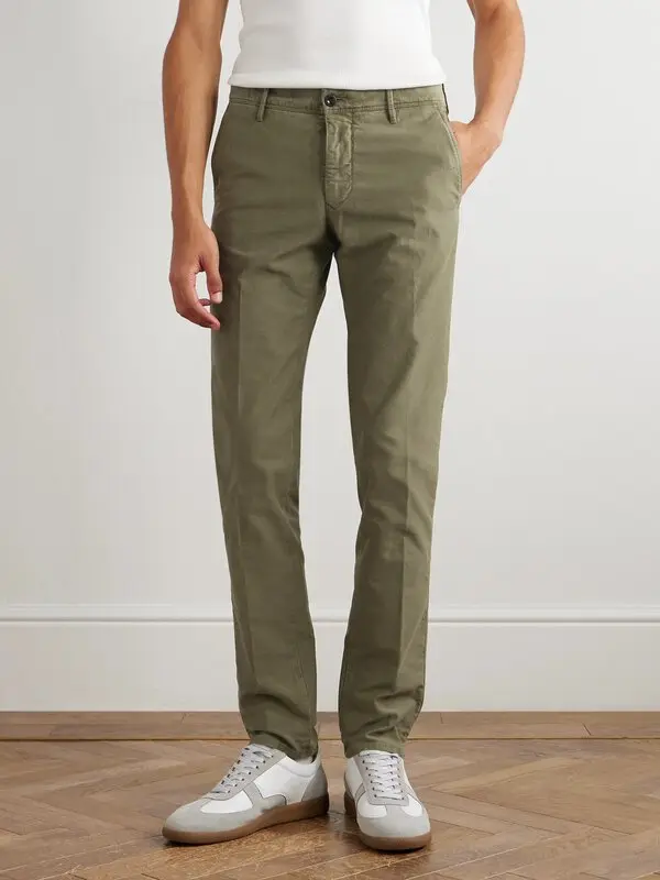 SLOWEAR Slim-fit Garment-dyed Tricochino Trousers - Green