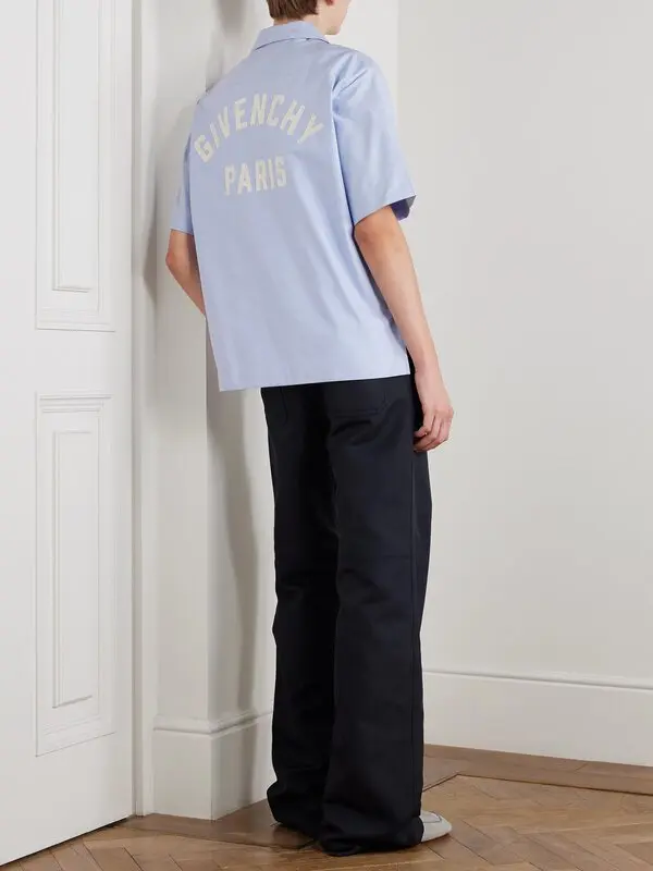 Givenchy Convertible-collar Logo-appliquéd Cotton Oxford Shirt - Blue