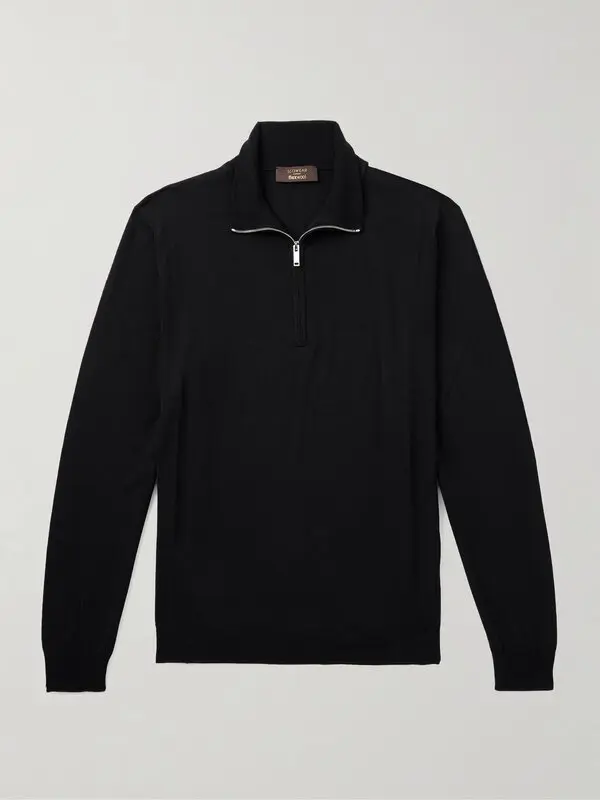SLOWEAR Incotex Zanone Flexwool Half-zip Sweater - Black