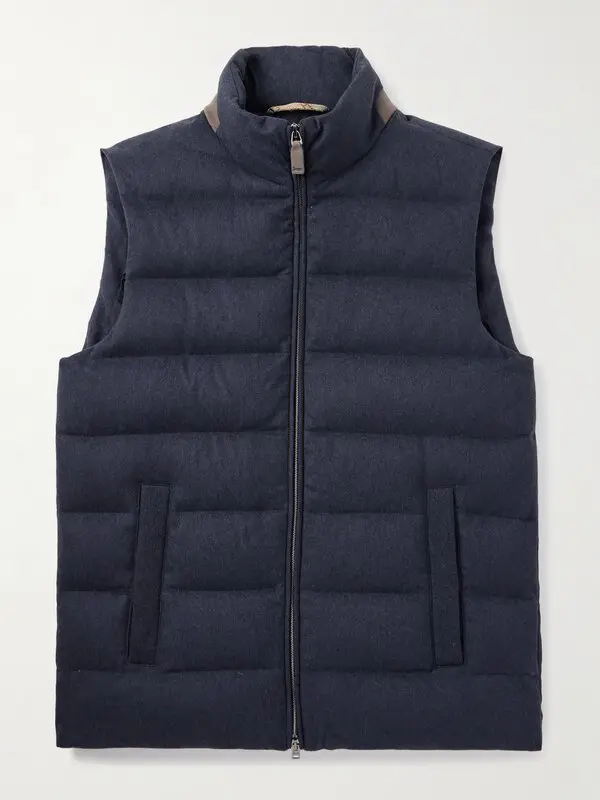 Herno Suede-trimmed Quilted Down Gilet - Blue