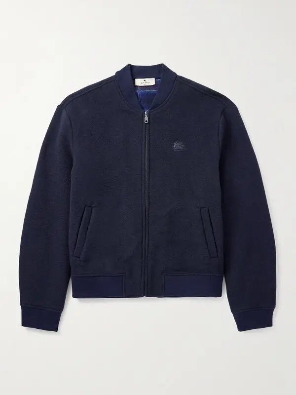 Etro Logo-embroidered Wool-blend Bomber Jacket - Blue