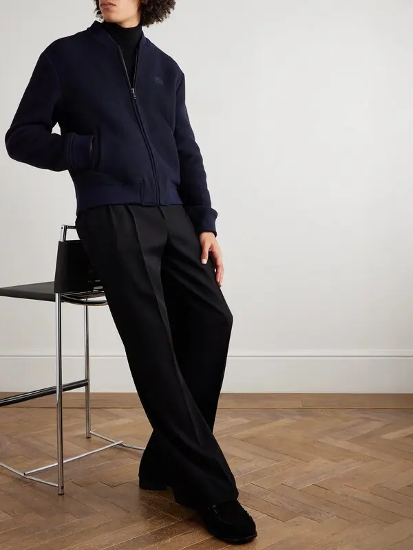 Etro Logo-embroidered Wool-blend Bomber Jacket - Blue
