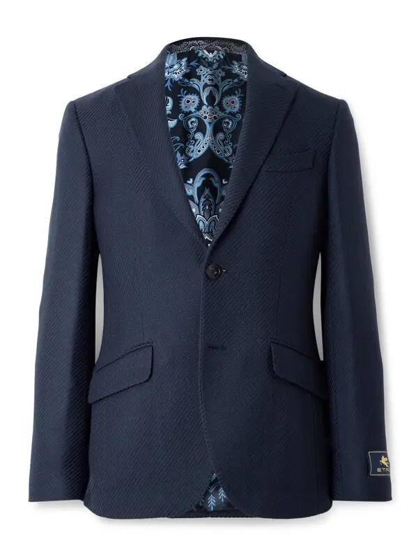 Etro Roma Basketweave Wool Blazer - Blue