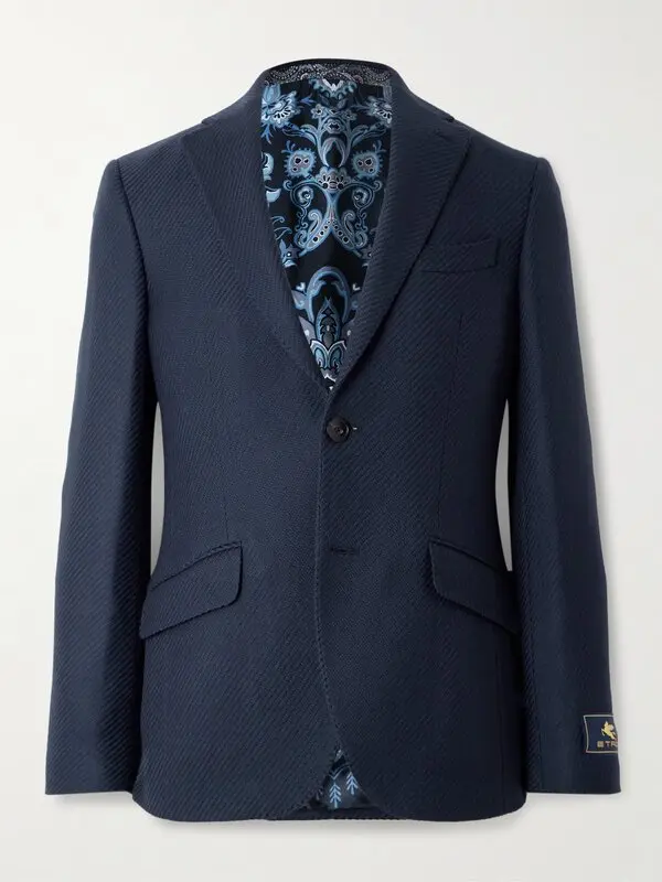 Etro Roma Basketweave Wool Blazer - Blue
