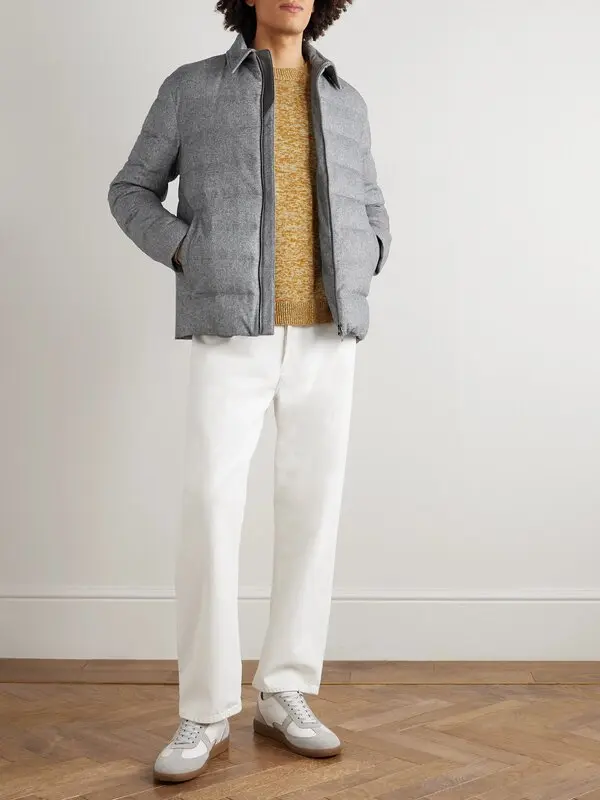 Herno Leather-trimmed Quilted Silk And Cashmere-blend Down Jacket
