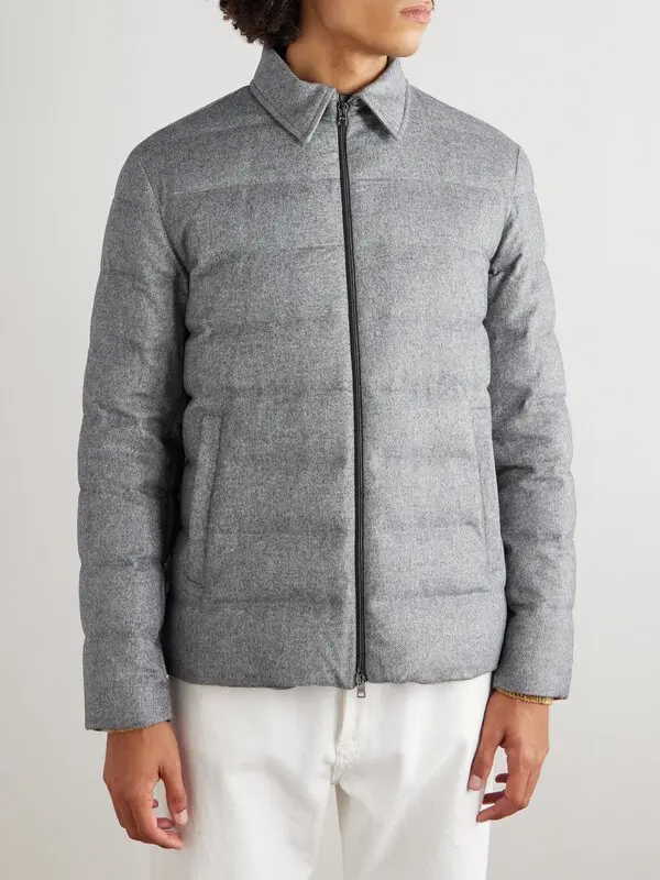 Herno Leather-trimmed Quilted Silk And Cashmere-blend Down Jacket