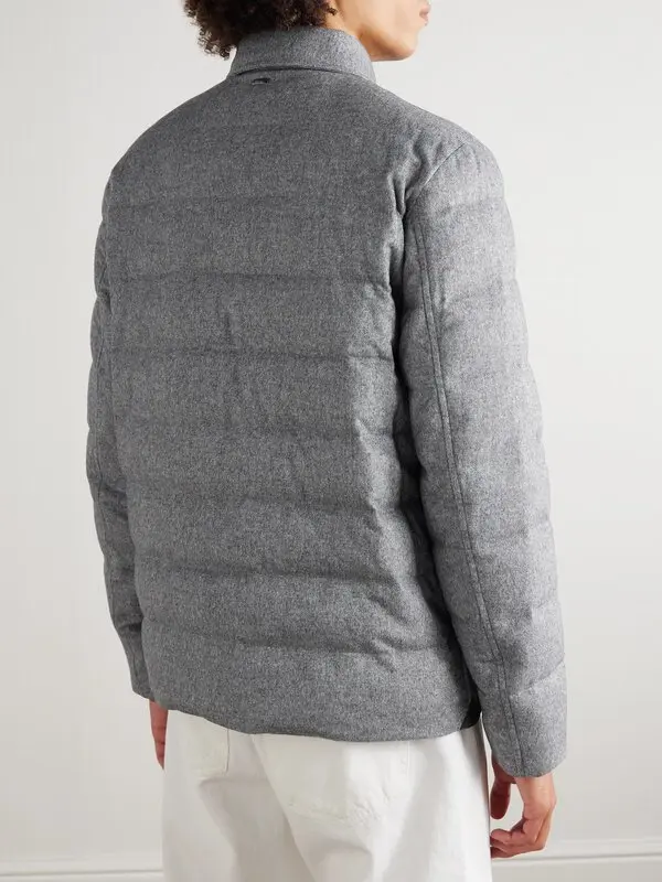 Herno Leather-trimmed Quilted Silk And Cashmere-blend Down Jacket