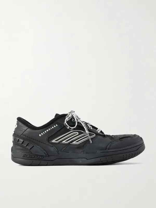Balenciaga Hampton Logo-appliquéd Distressed Leather Sneakers