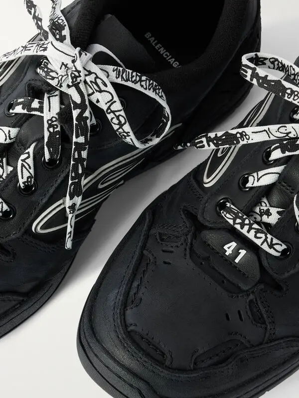 Balenciaga Hampton Logo-appliquéd Distressed Leather Sneakers