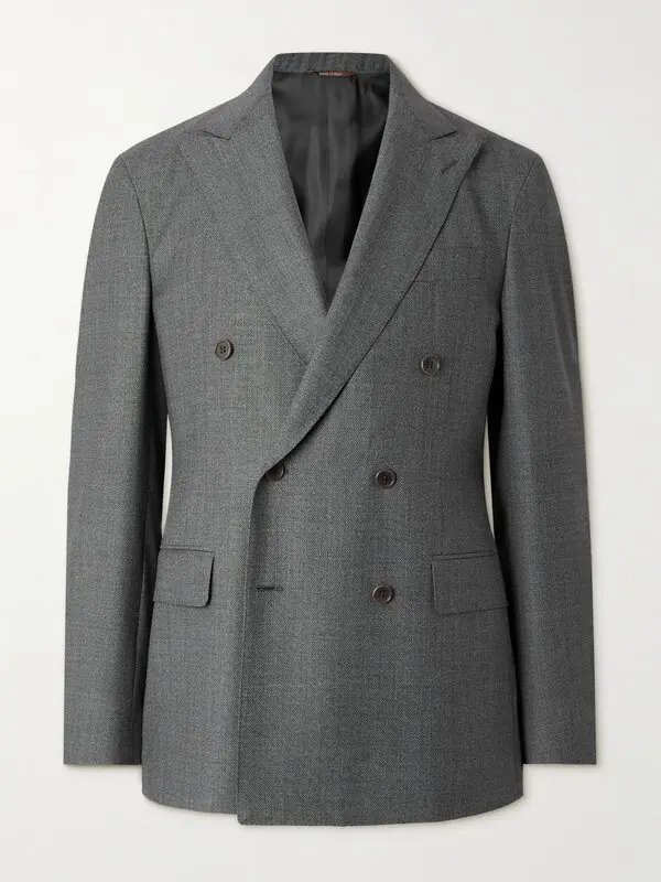 Canali Double-breasted Wool Suit Jacket - Gray