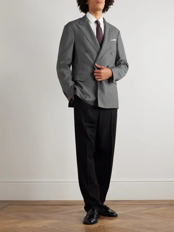 Canali Double-breasted Wool Suit Jacket - Gray