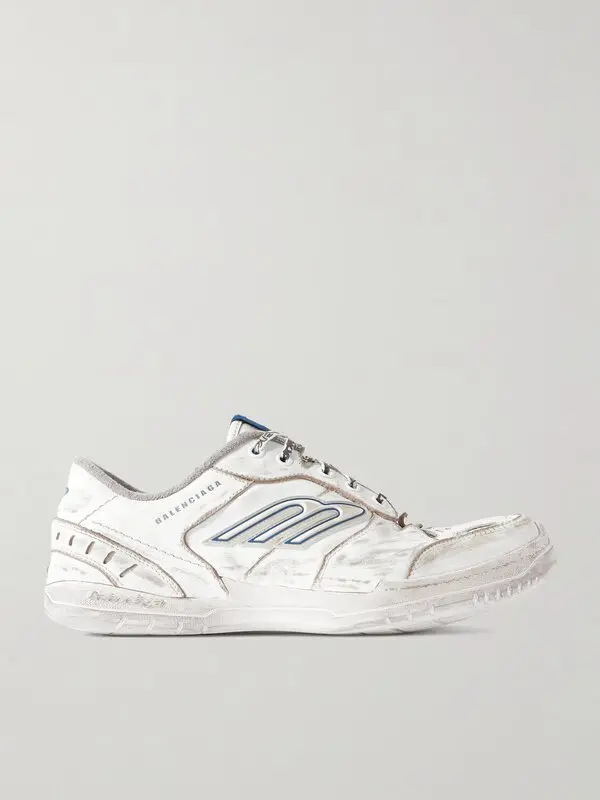 Balenciaga Hampton Logo-appliquéd Distressed Leather Sneakers - White